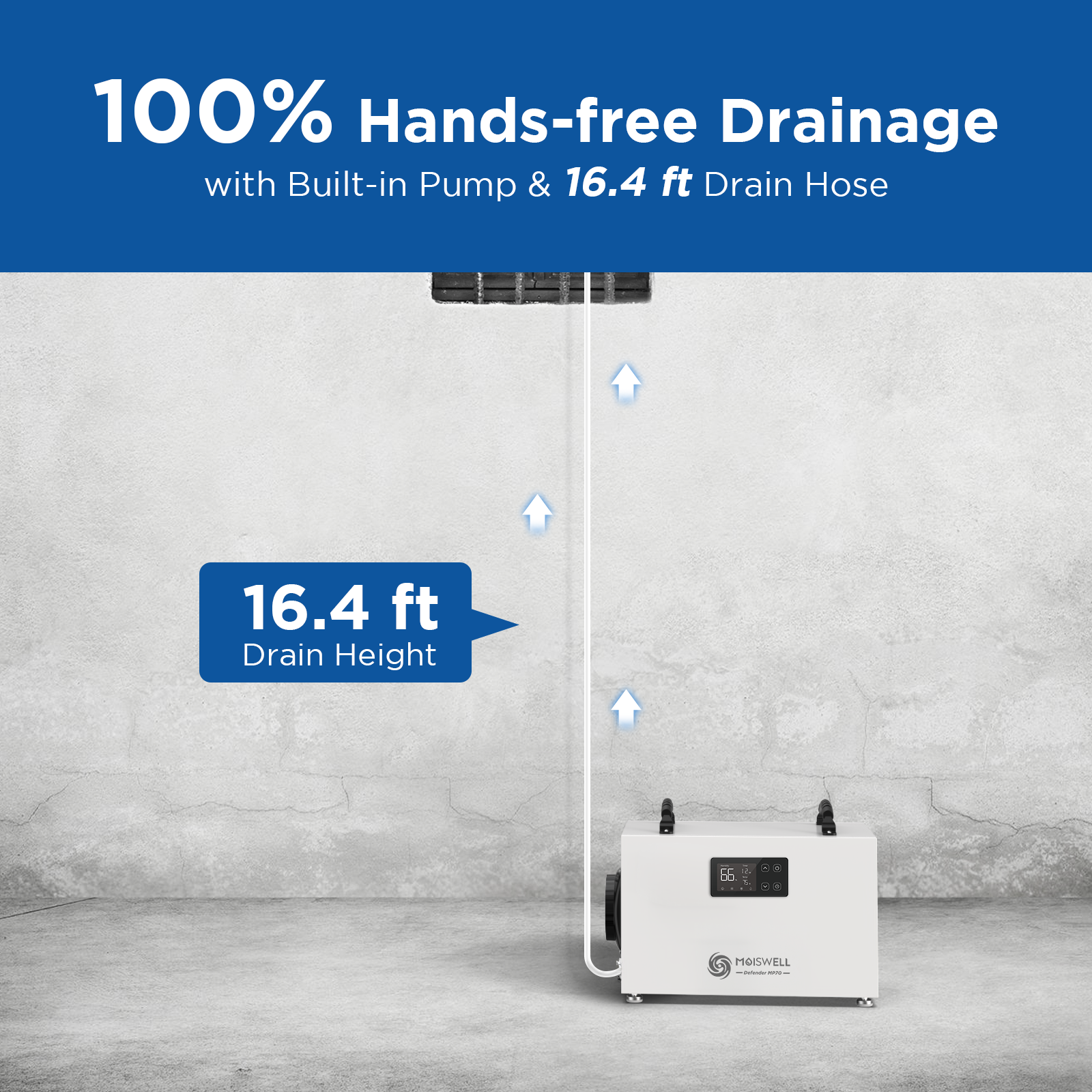 145 Pints Crawl Space Dehumidifier with Pump and Drain Hose | MOISWELL